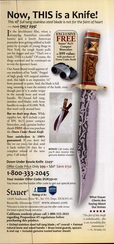 Stauer Knives | Advertising Profile | See Their Ad Spend! | MediaRadar